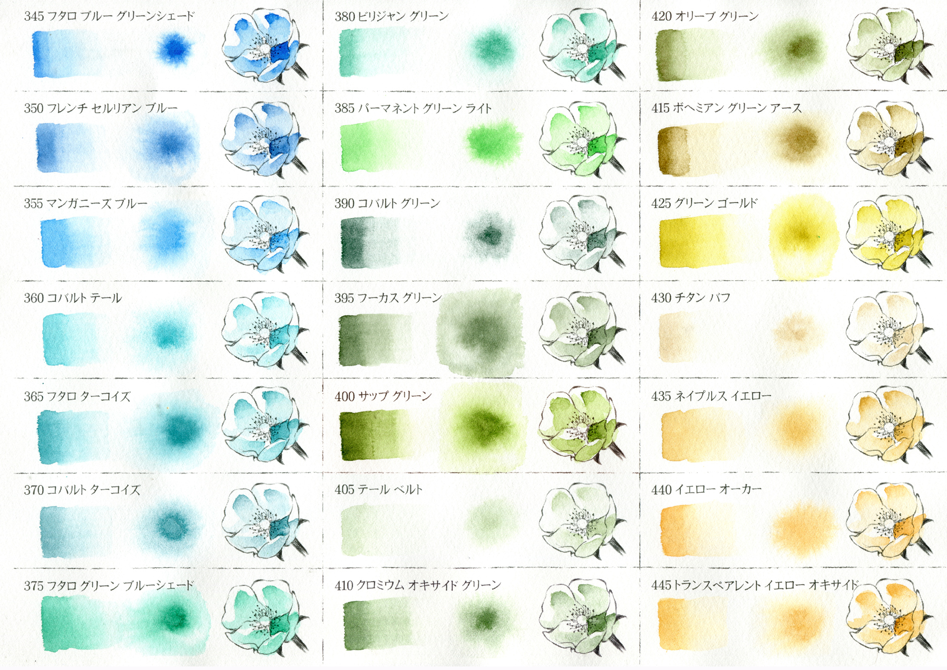 QoR全色まとめ～透明水彩の仲間だけどバインダーが違う？！～ | 水彩絵具使ってみた！ドットコム